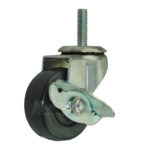 2 "x 1" Soft Rubber Swivel Caster with 5/16" Threaded Stem With Brake ...